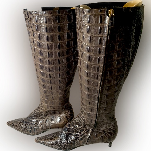 Escada | Shoes | Escada Snake Skin Print Knee Boots Pointed Toe 375 75 ...